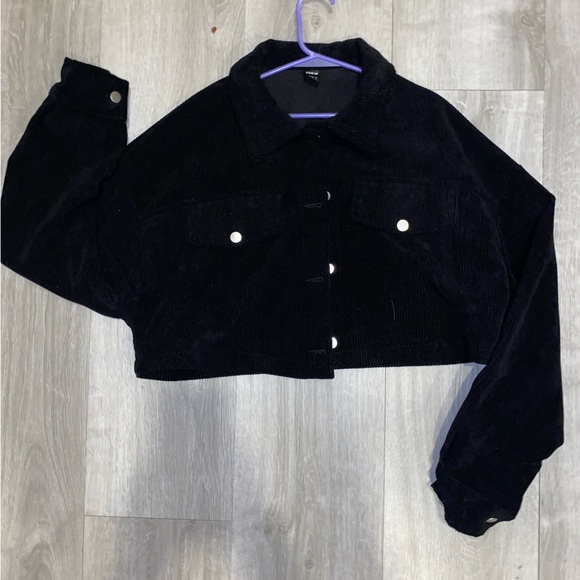 SHEIN | Jackets & Coats | Shein Crop Jacket Black With Silver Buttons ...